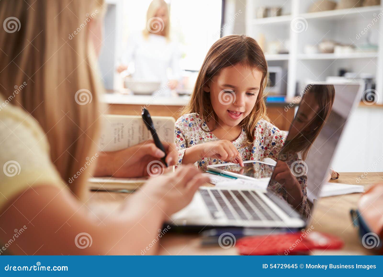 Sisters Spending Time Together with Computers at Home Stock Image ...