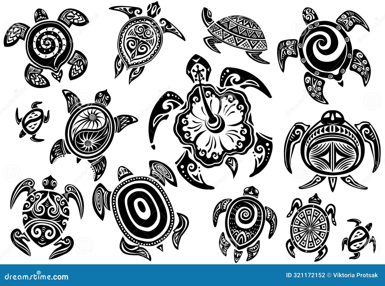 Sit of Decorative Turtles in Maori Tattoo Style Stock Vector ...