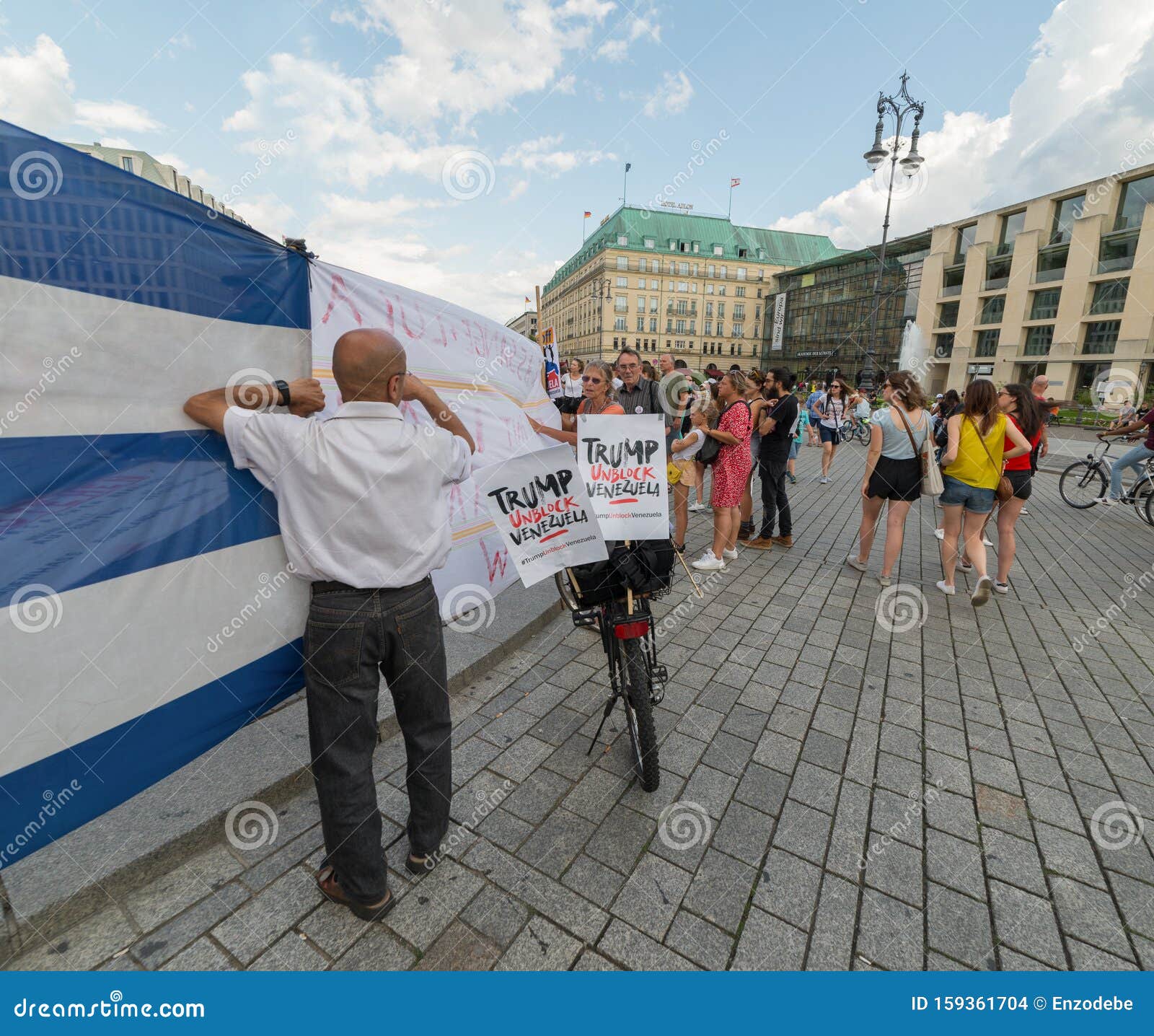 Sit in of Protesters in the Square in Front of the Brandenburg Gate ...