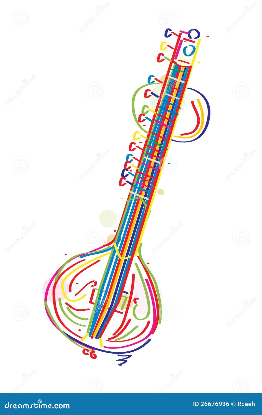 Sitar Instrument Drawing