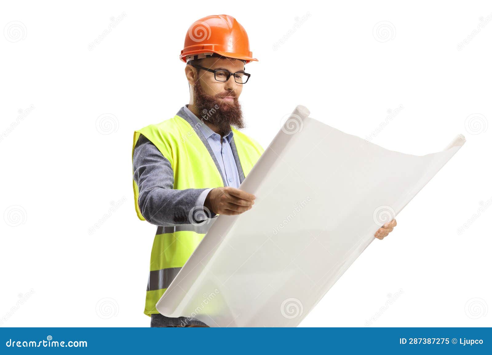 Site Engineer with a Helmet Reading a Blueprint Stock Image - Image of ...