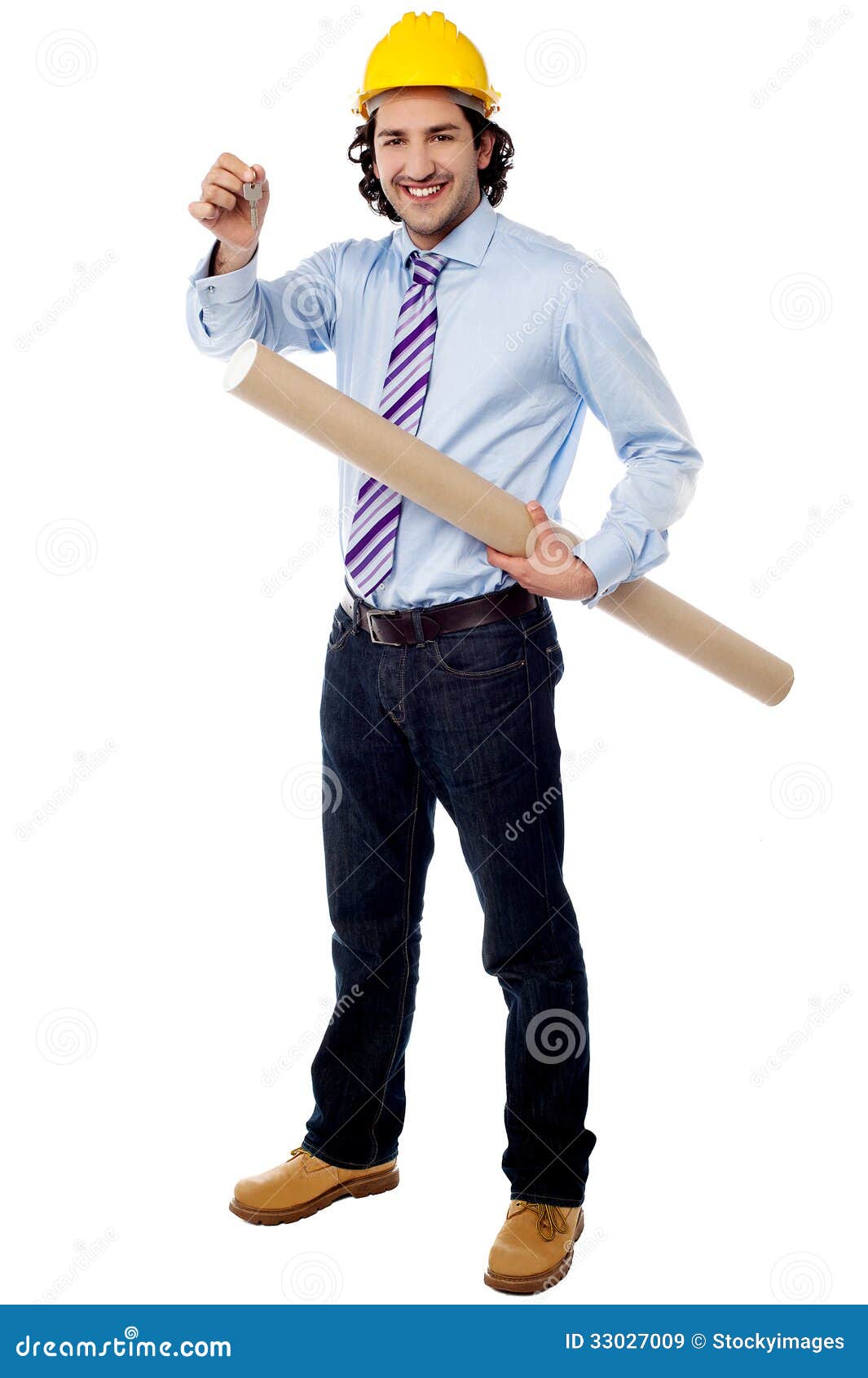 Site Engineer Holding Building Plan and a Key Stock Image - Image of ...