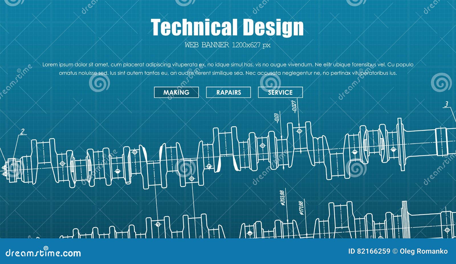 Site Header Design with Technical Drawings Stock Vector - Illustration ...