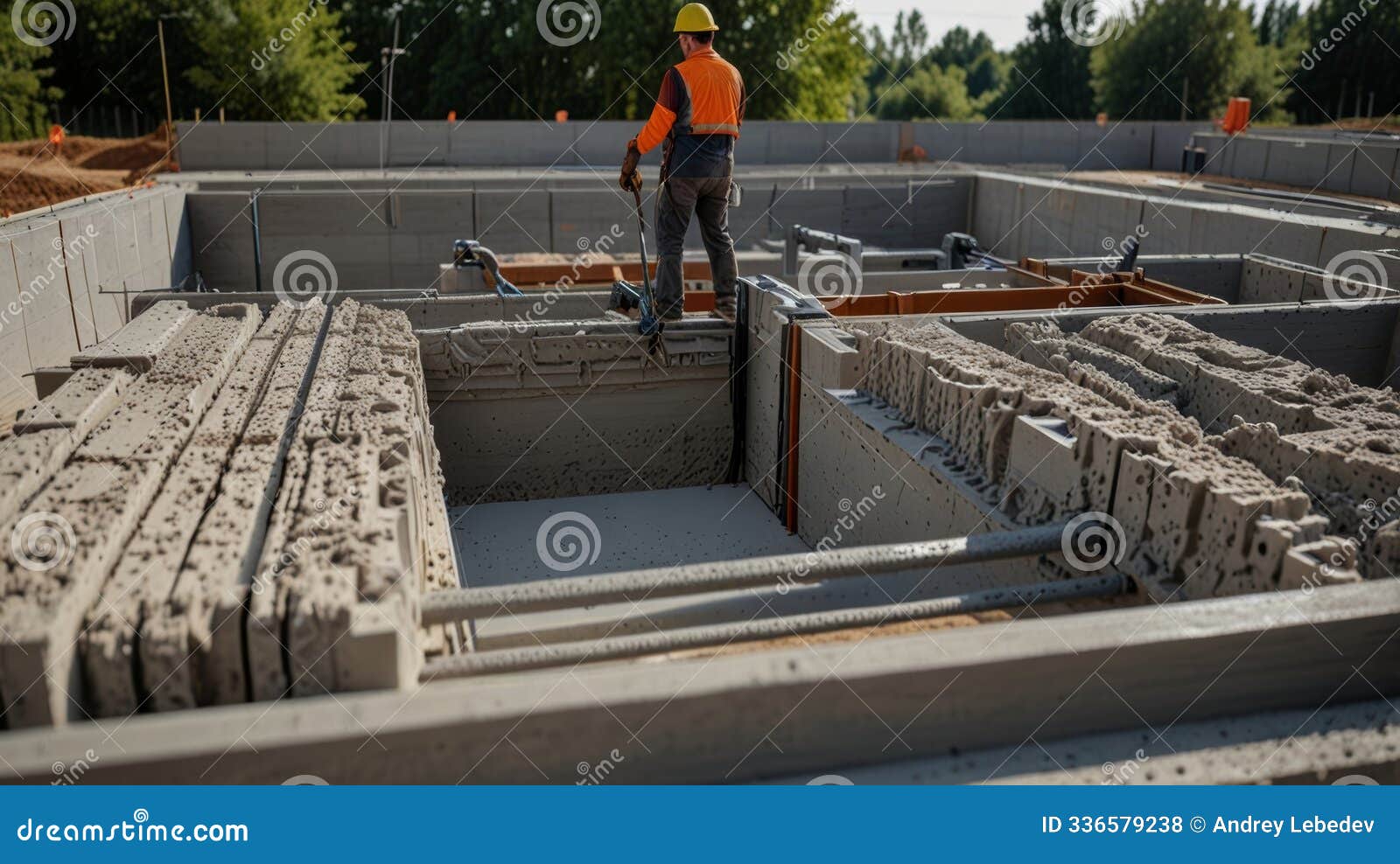 On-site House Construction Activities, Highlighting Building Materials ...