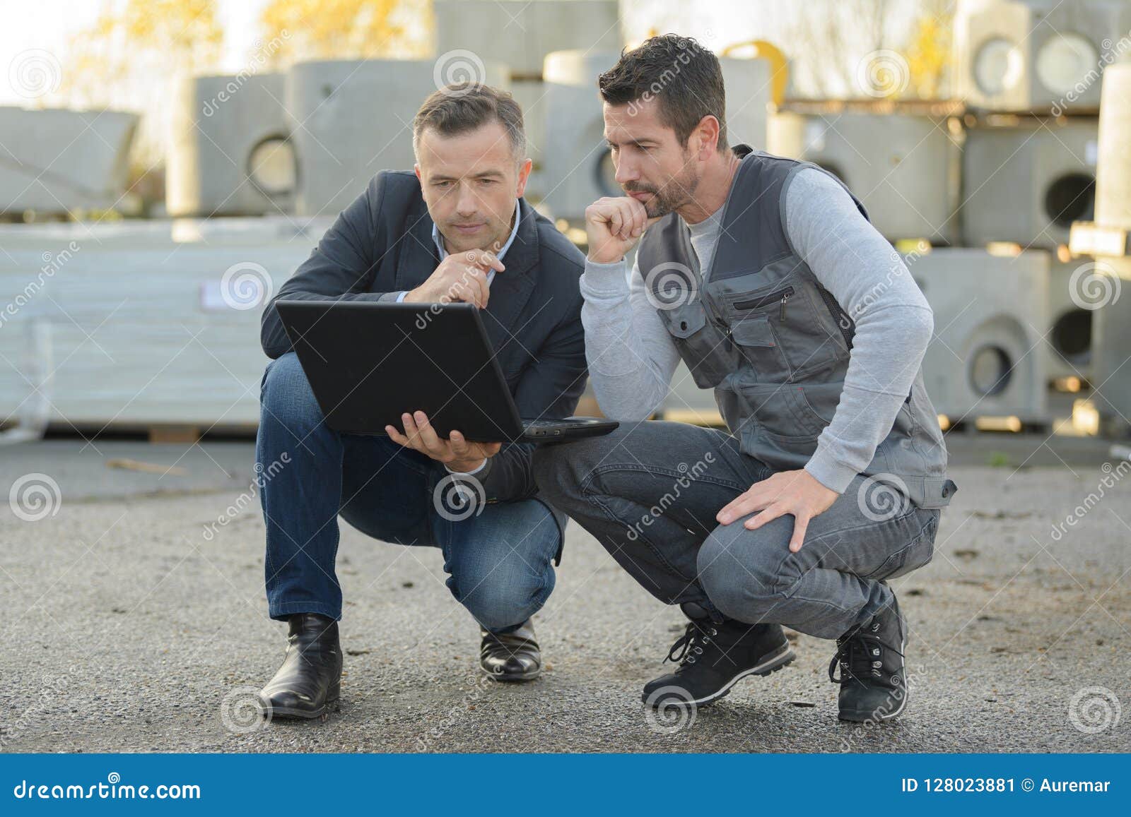 Site Manager Checking Planning on Computer Stock Image - Image of ...