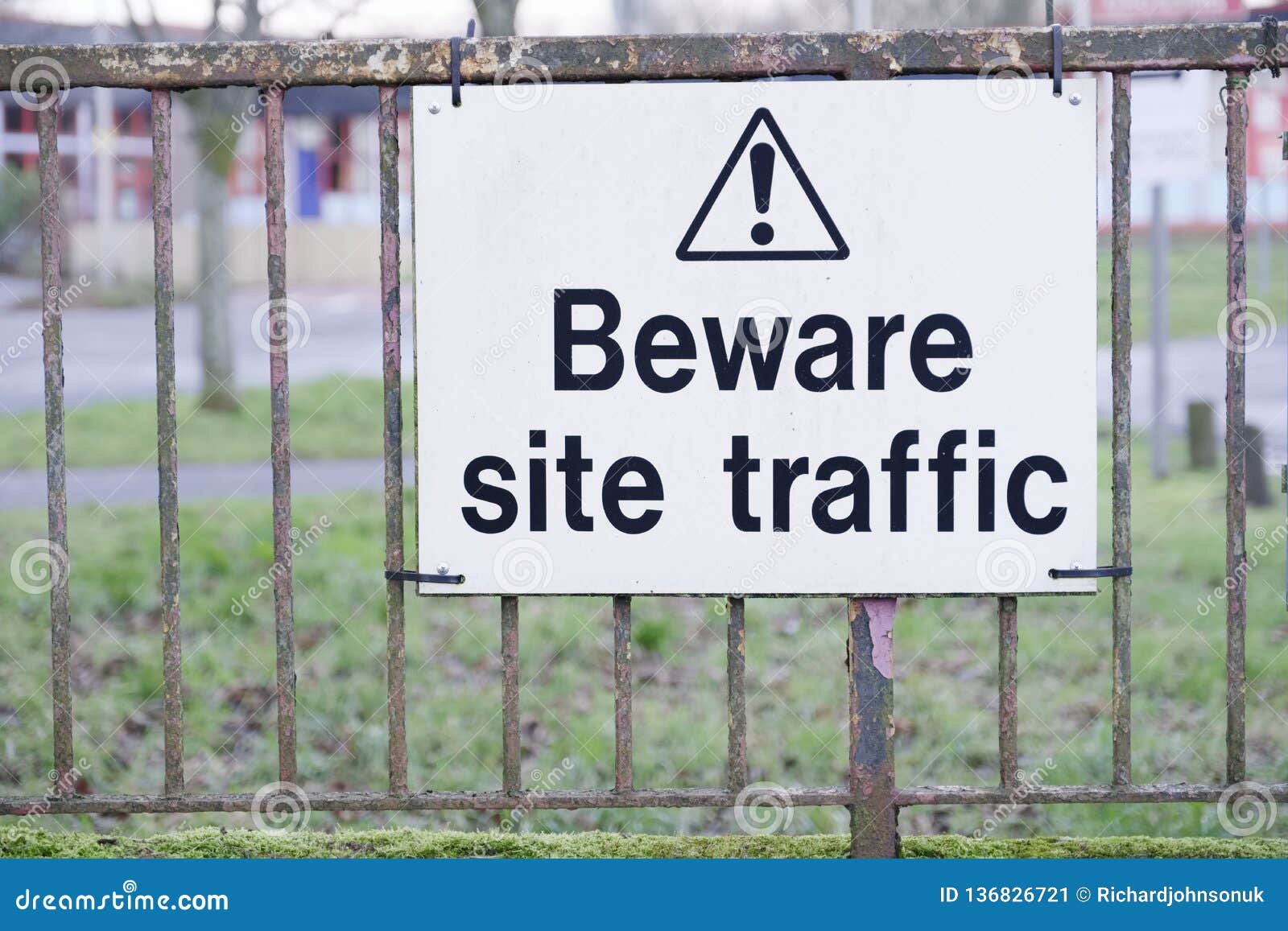 Beware Construction Site Traffic Sign On Fence Stock Photography ...