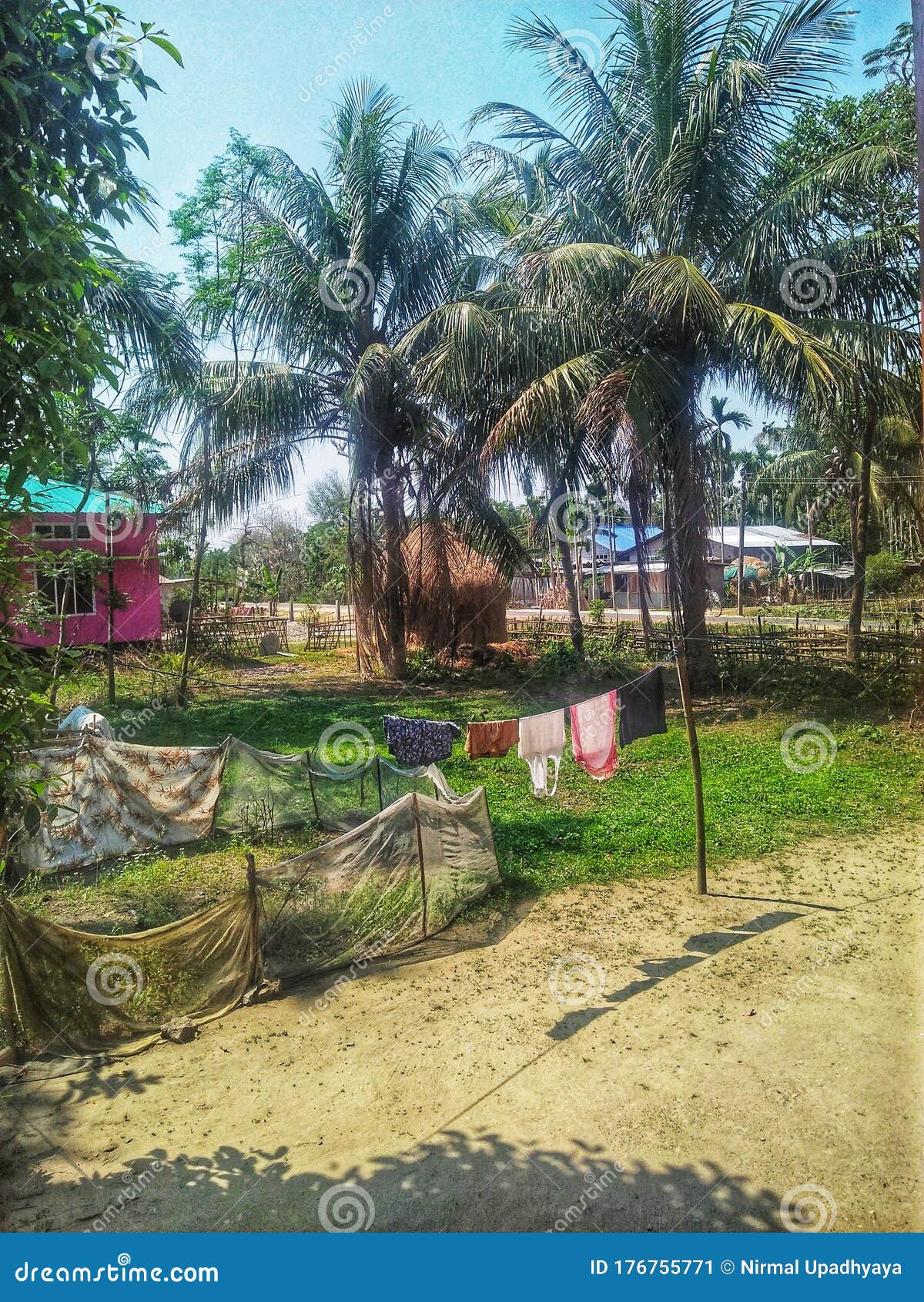 A Site of a Village of Assam ,India Stock Image - Image of clouth ...