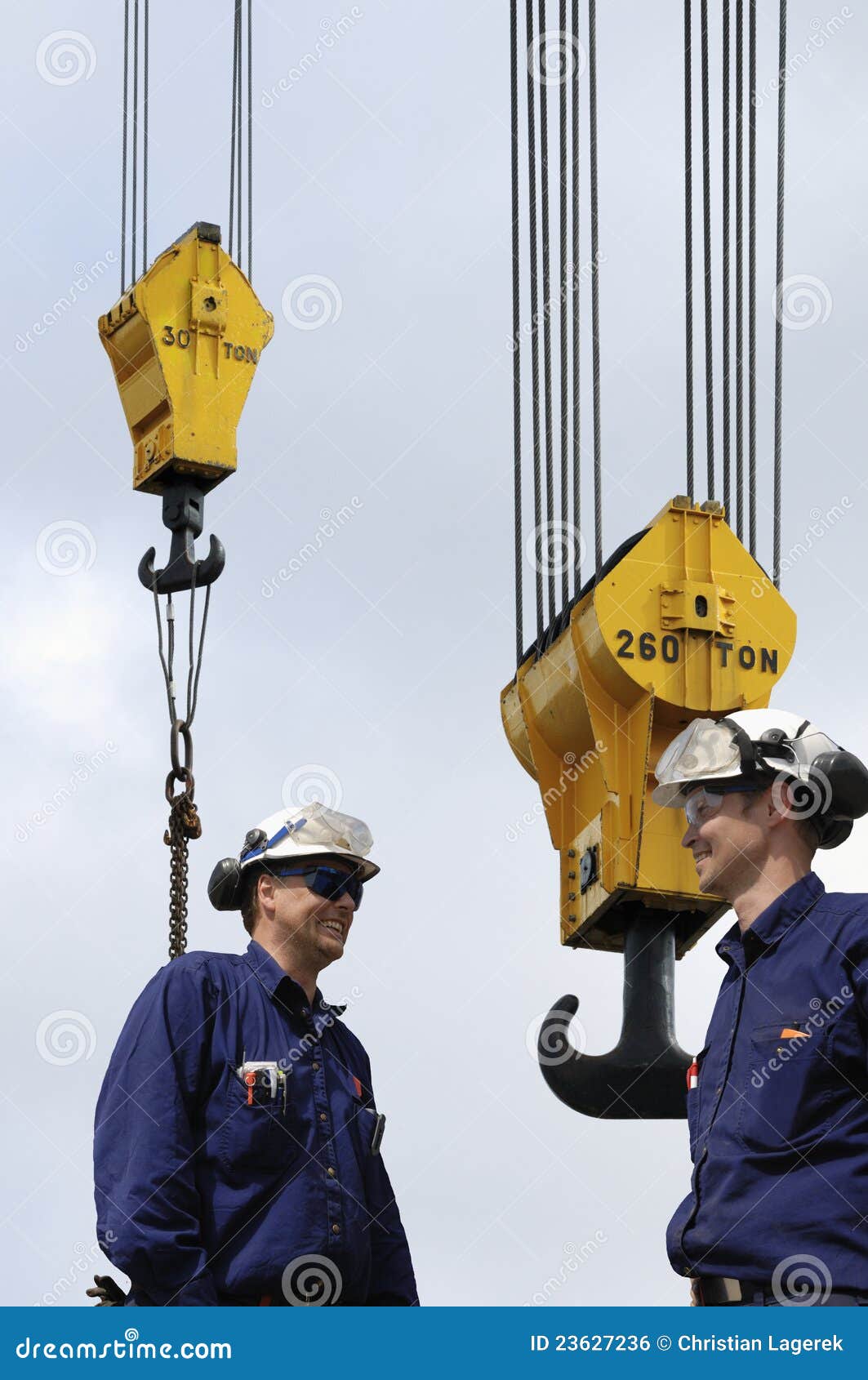 Site Workers and Crane Hooks Stock Photo - Image of helmet, engineers ...