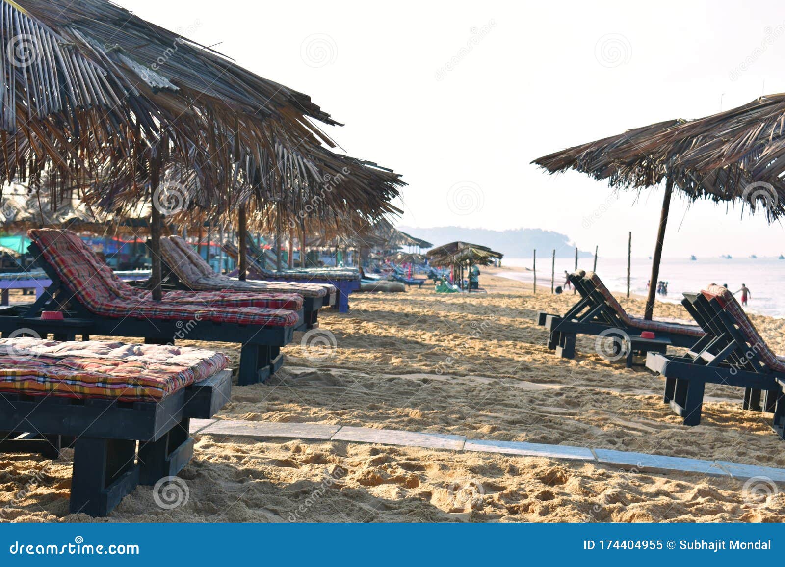 Sitting Area in the Beach of Goa with Leaf Umbrella Stock Image - Image ...