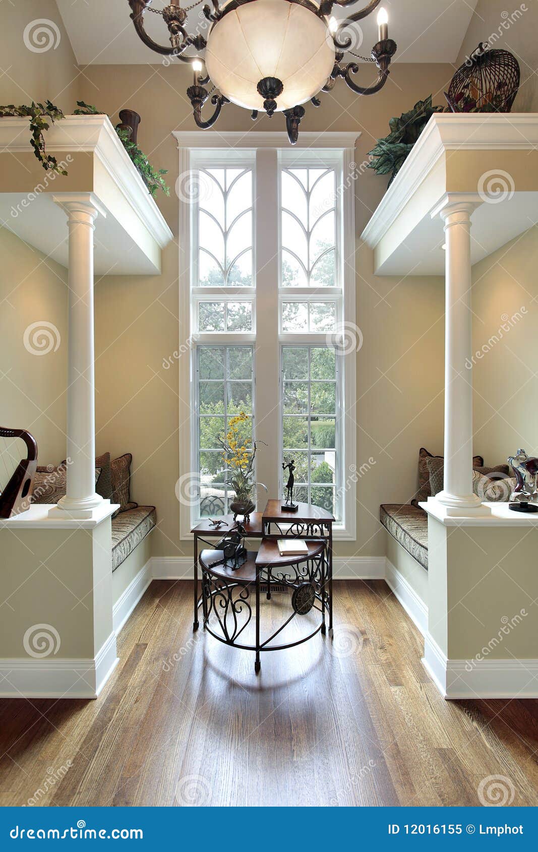 Sitting Area with Two Benches Stock Image - Image of furnishings ...