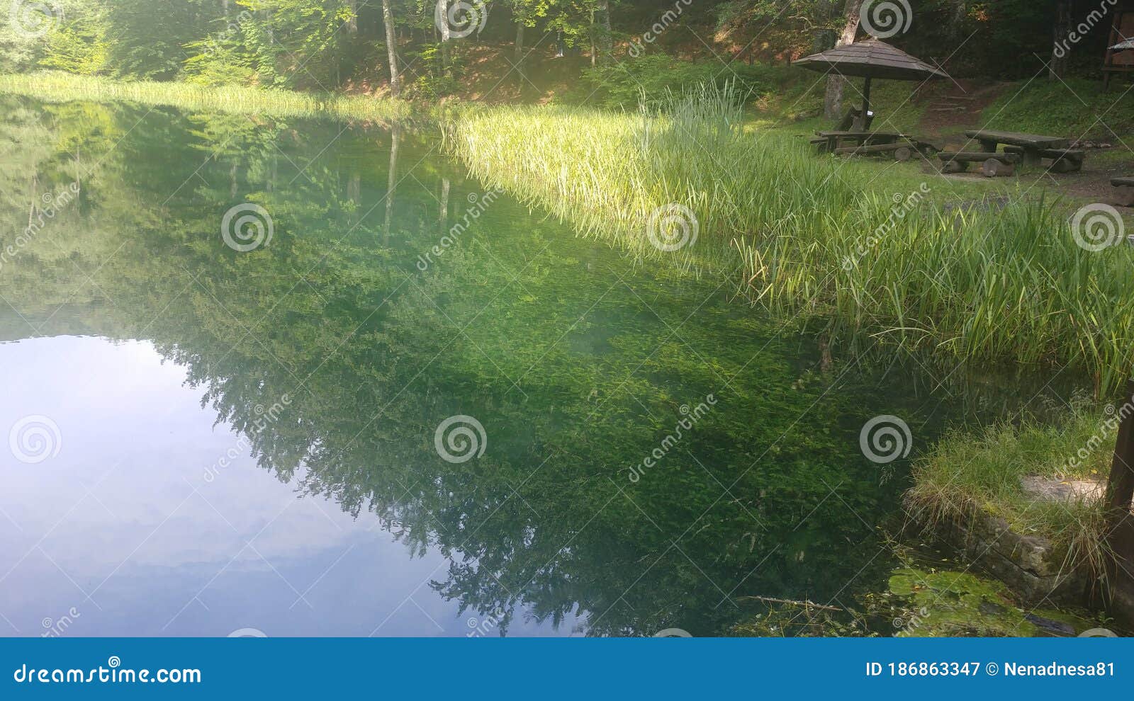 Sitting Benches by the Lake Shore Stock Image - Image of water, sitting ...