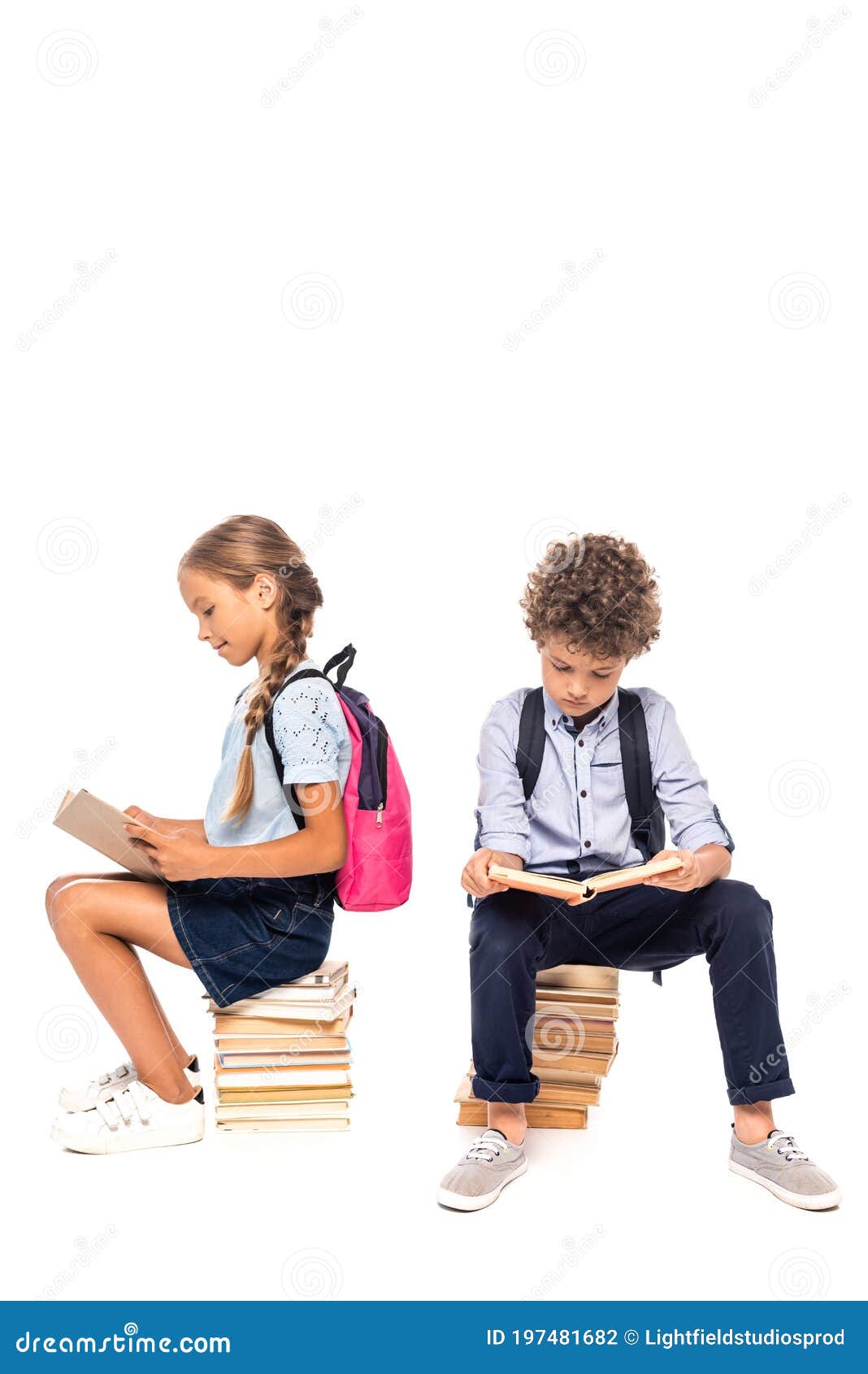 Sitting on Books and Reading Isolated Stock Photo - Image of kids, hold ...