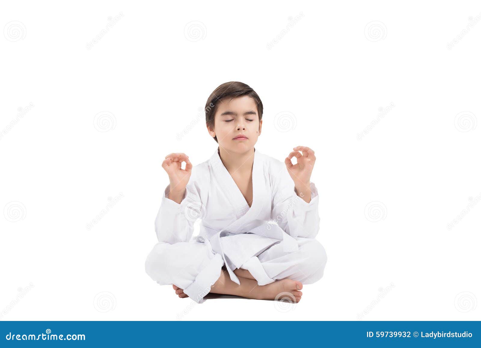 Sitting Boy in a Kimono is Relaxing and Concentrating Stock Photo ...