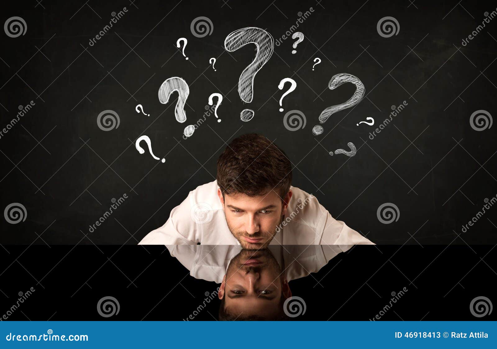 Sitting Businessman Under Question Marks Stock Image - Image of choice ...