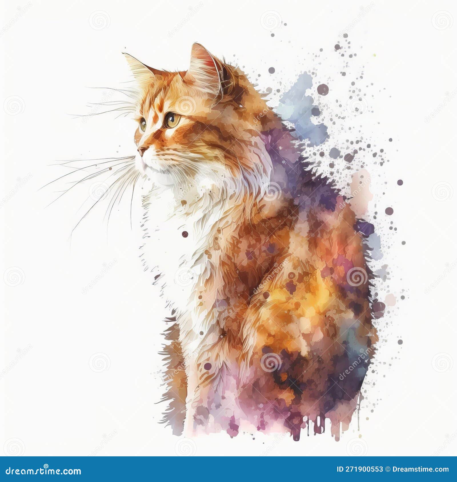 Sitting Cat Drawing Paints White Background Generative AI Stock ...