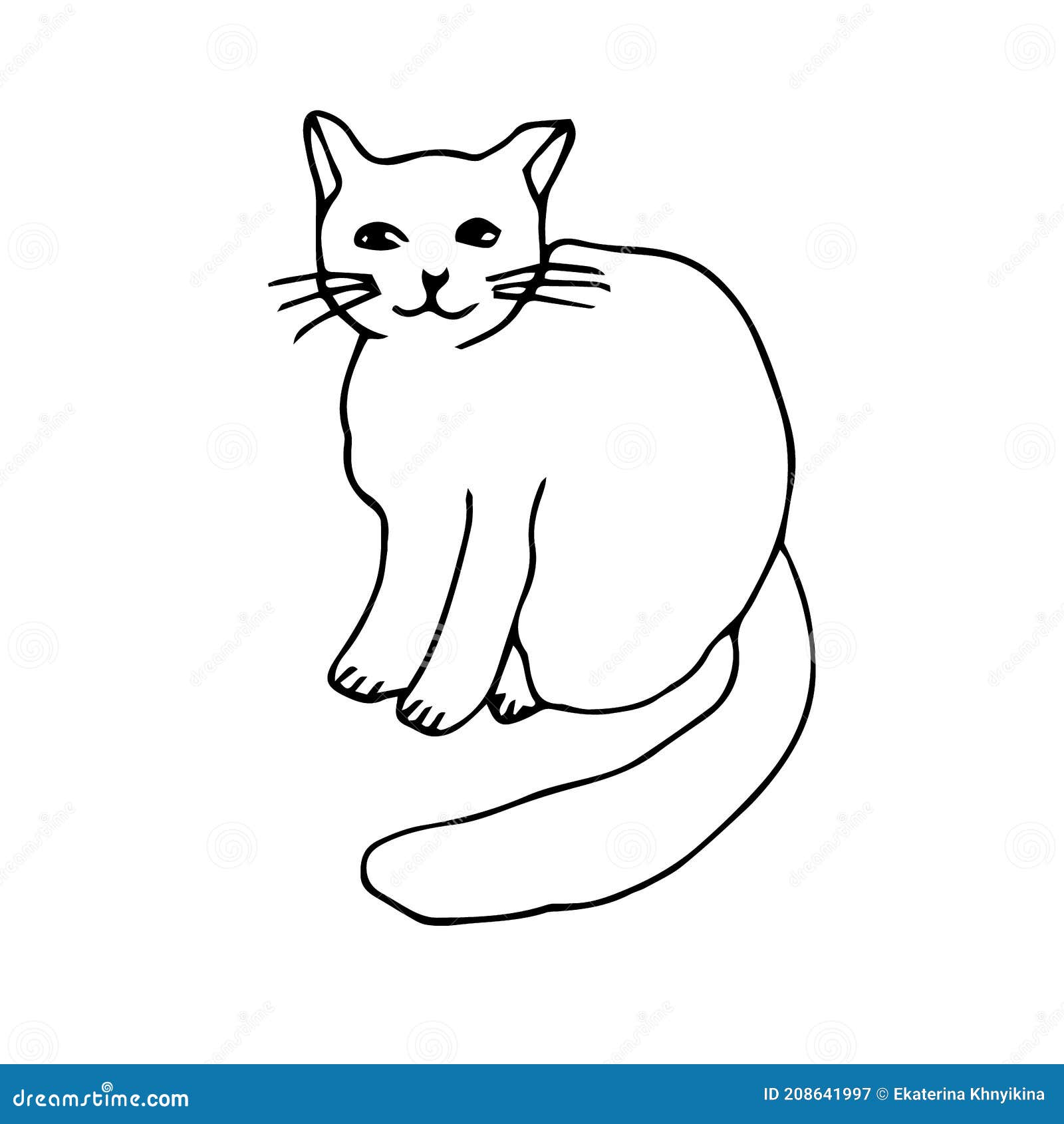 Sitting Cat, Vector Doodle Sketch Illustration, Hand Drawing Stock ...