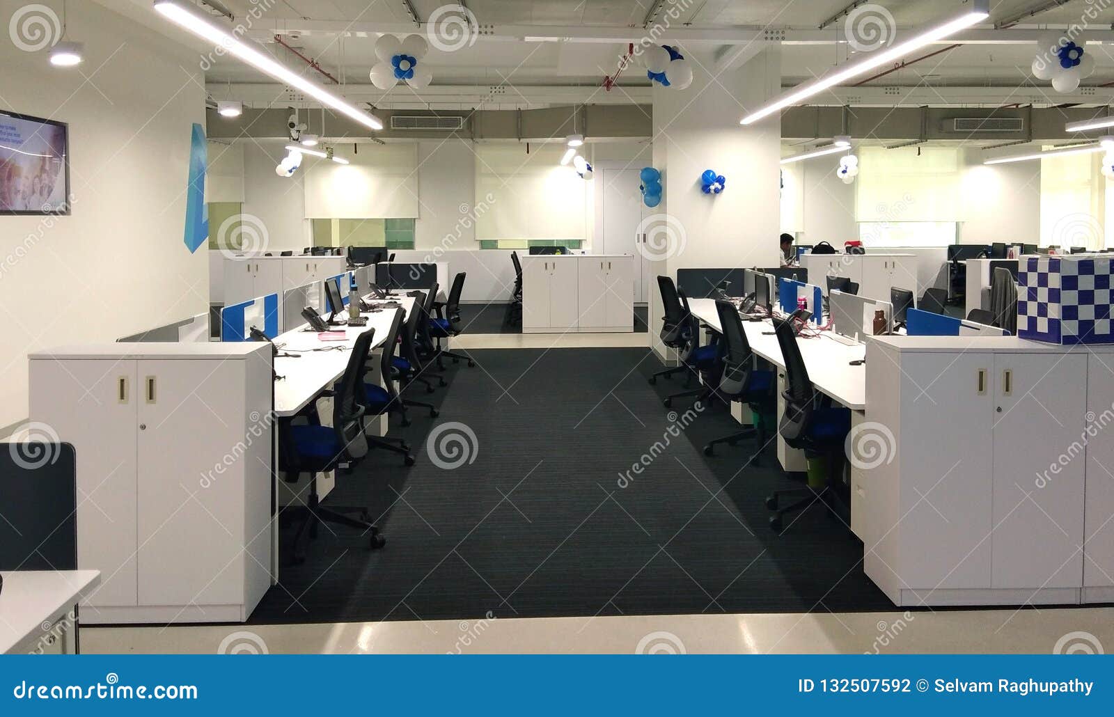 Chair Row and Computers in the Work Station an Information Technology ...
