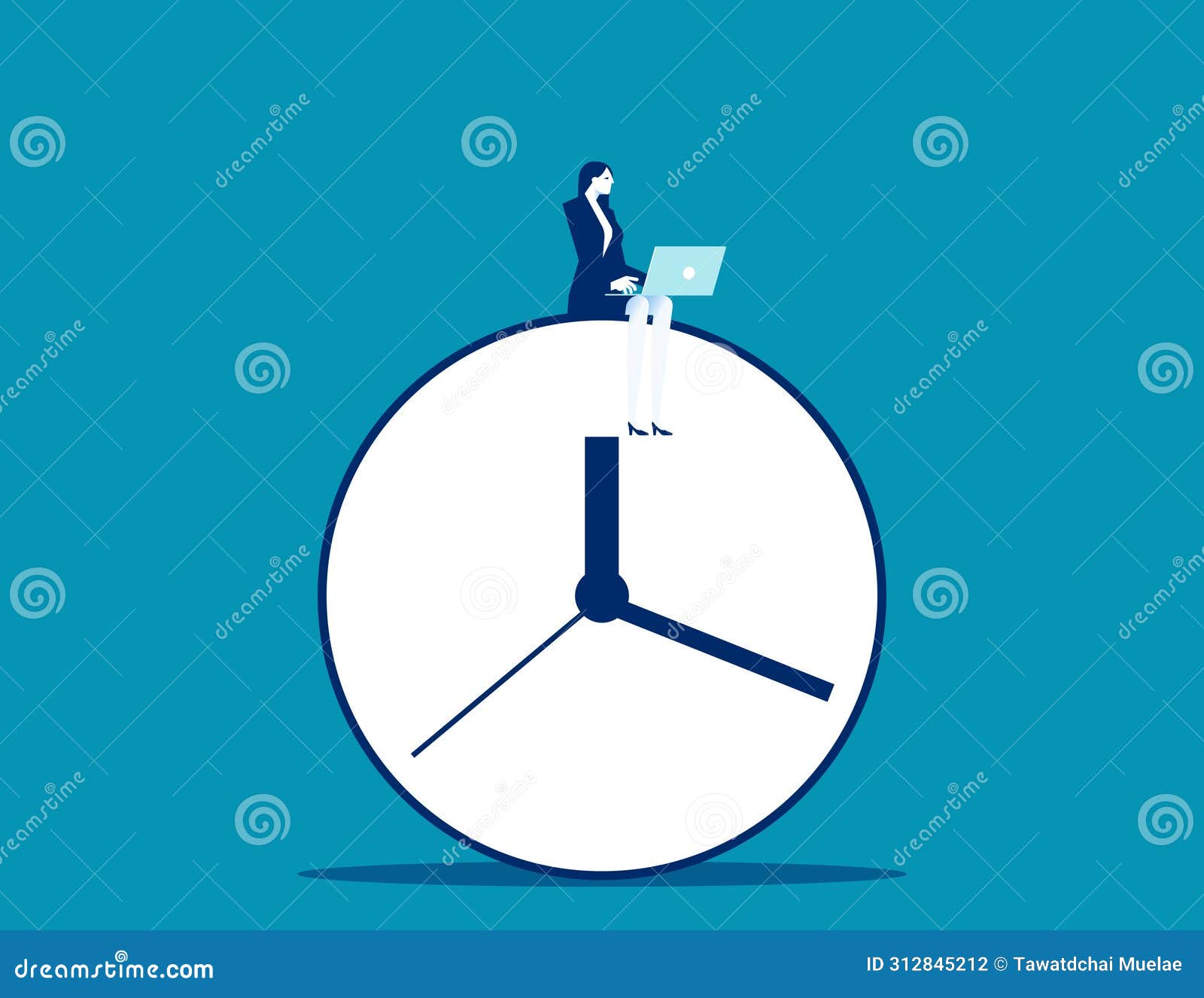 Sitting on Clock Working. after Hours Worker Stock Vector ...