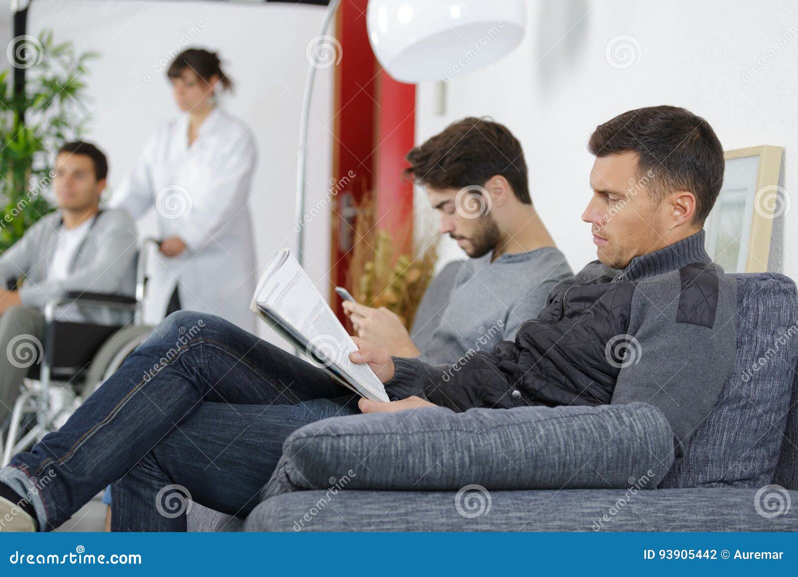 Sitting on Couch in Waiting Room Stock Photo - Image of relax ...