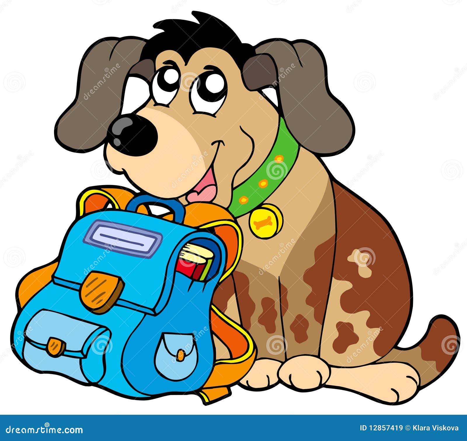 Sitting Dog with School Bag Stock Vector - Illustration of bring ...