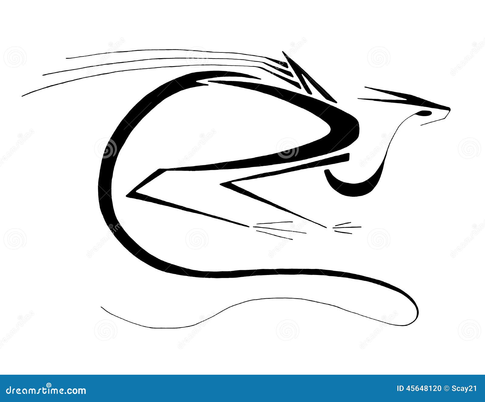 Sitting Dragon, Stylized Line Art Stock Illustration - Illustration of ...