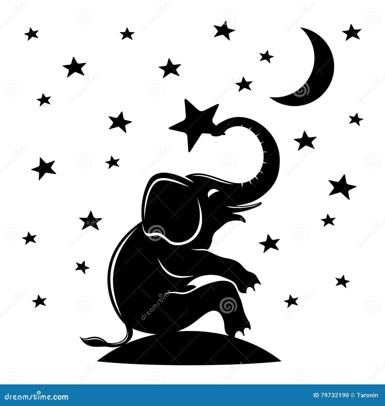 Sitting Elephant and Stars. Stock Vector - Illustration of silhouette ...