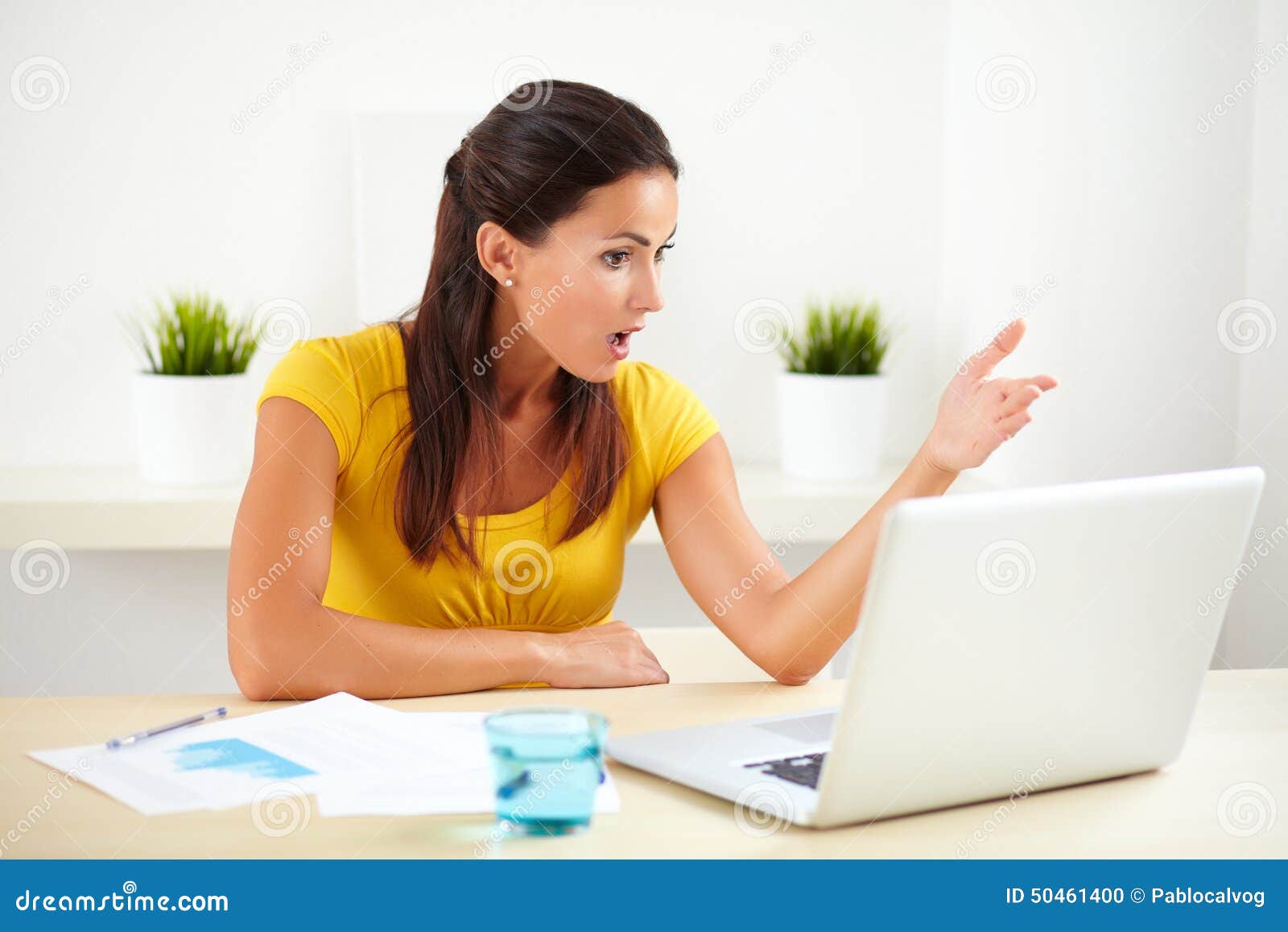Sitting Female Receptionist Using Her Computer Stock Photo - Image of ...
