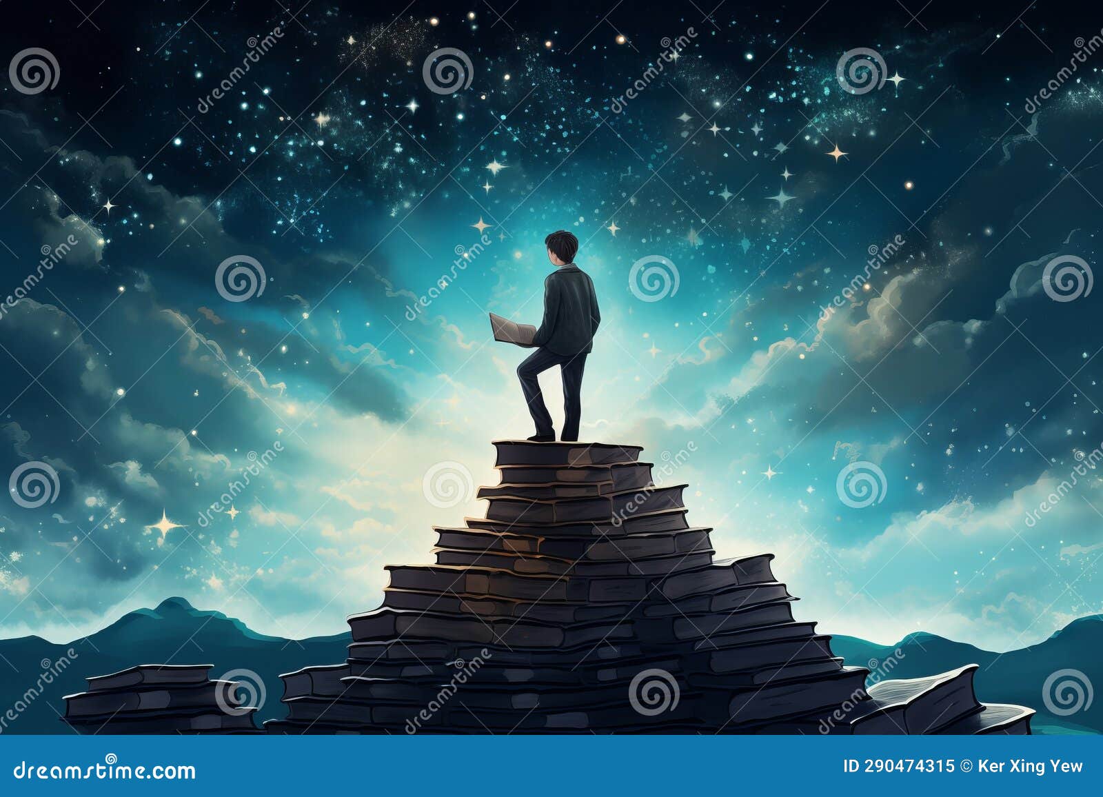 Sitting on Giant Open Book stock illustration. Illustration of science ...