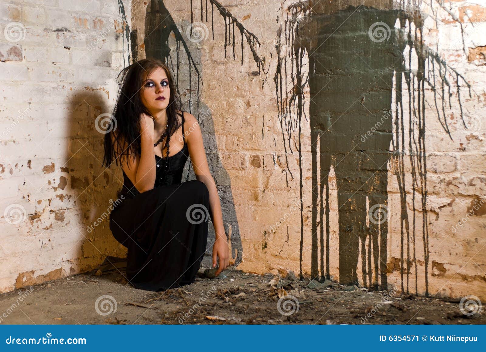 Sitting Goth Girl stock image. Image of alone, posed, lonely - 6354571