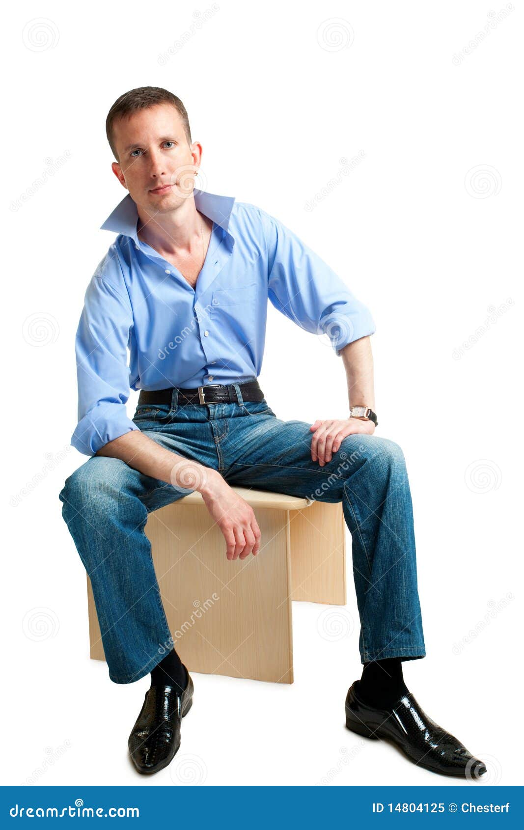 Sitting handsome man stock image. Image of modern, blue - 14804125