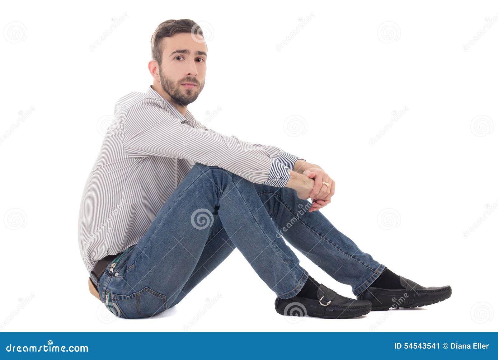 Sitting Handsome Man Isolated on White Stock Image - Image of positive ...