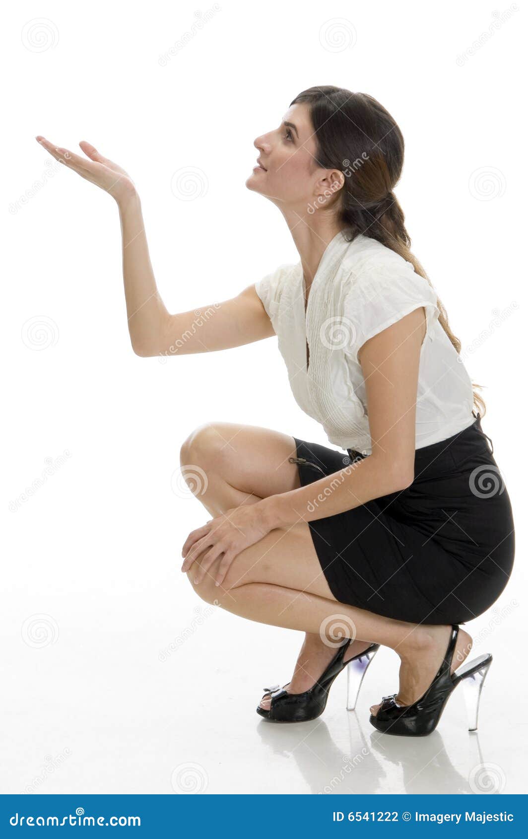 Sitting Lady Looking Upside Stock Photo - Image of isolated, glamour ...