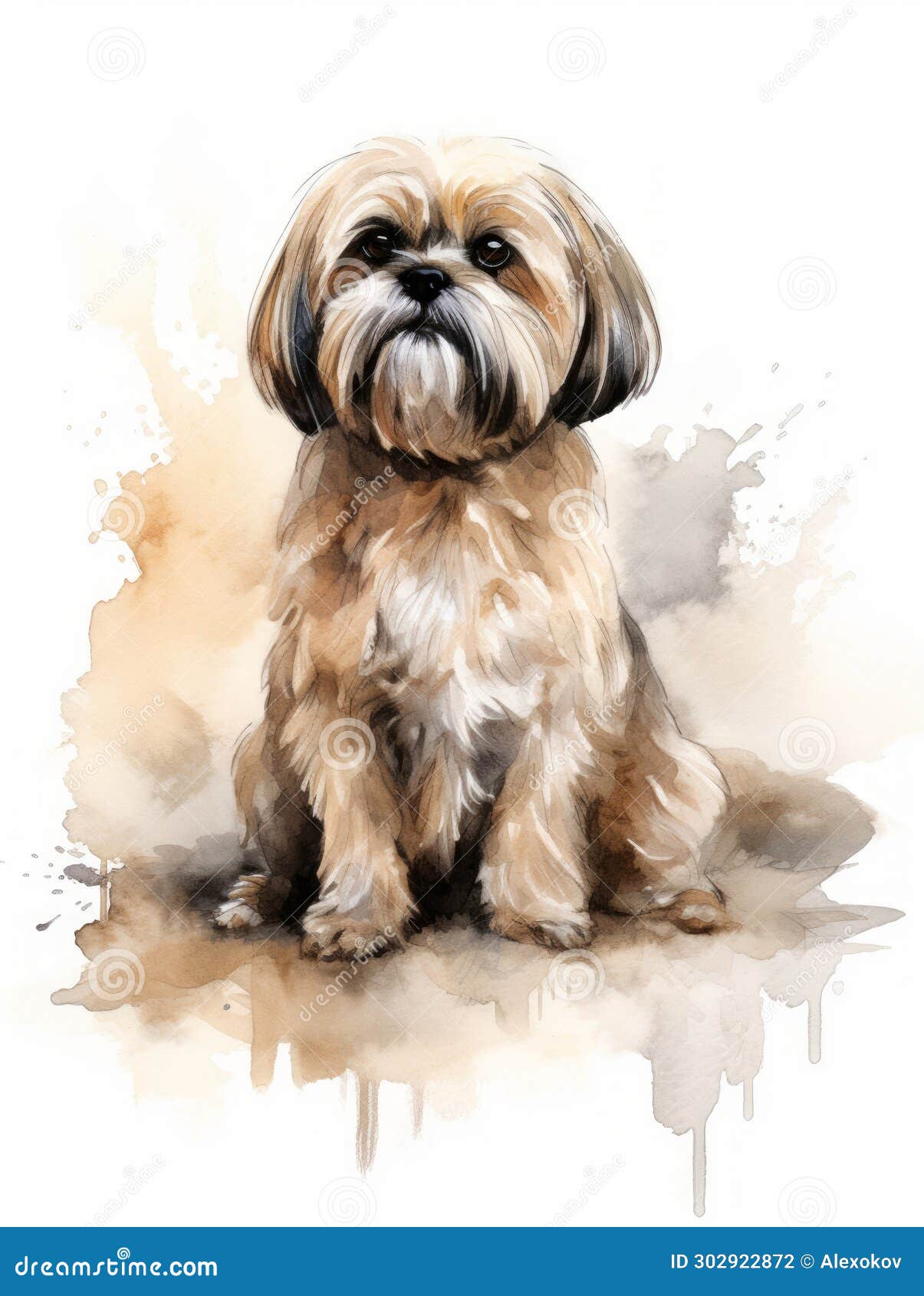 Sitting Lhasa Apso In A Himalayan Setting Watercolor Illustration AI ...