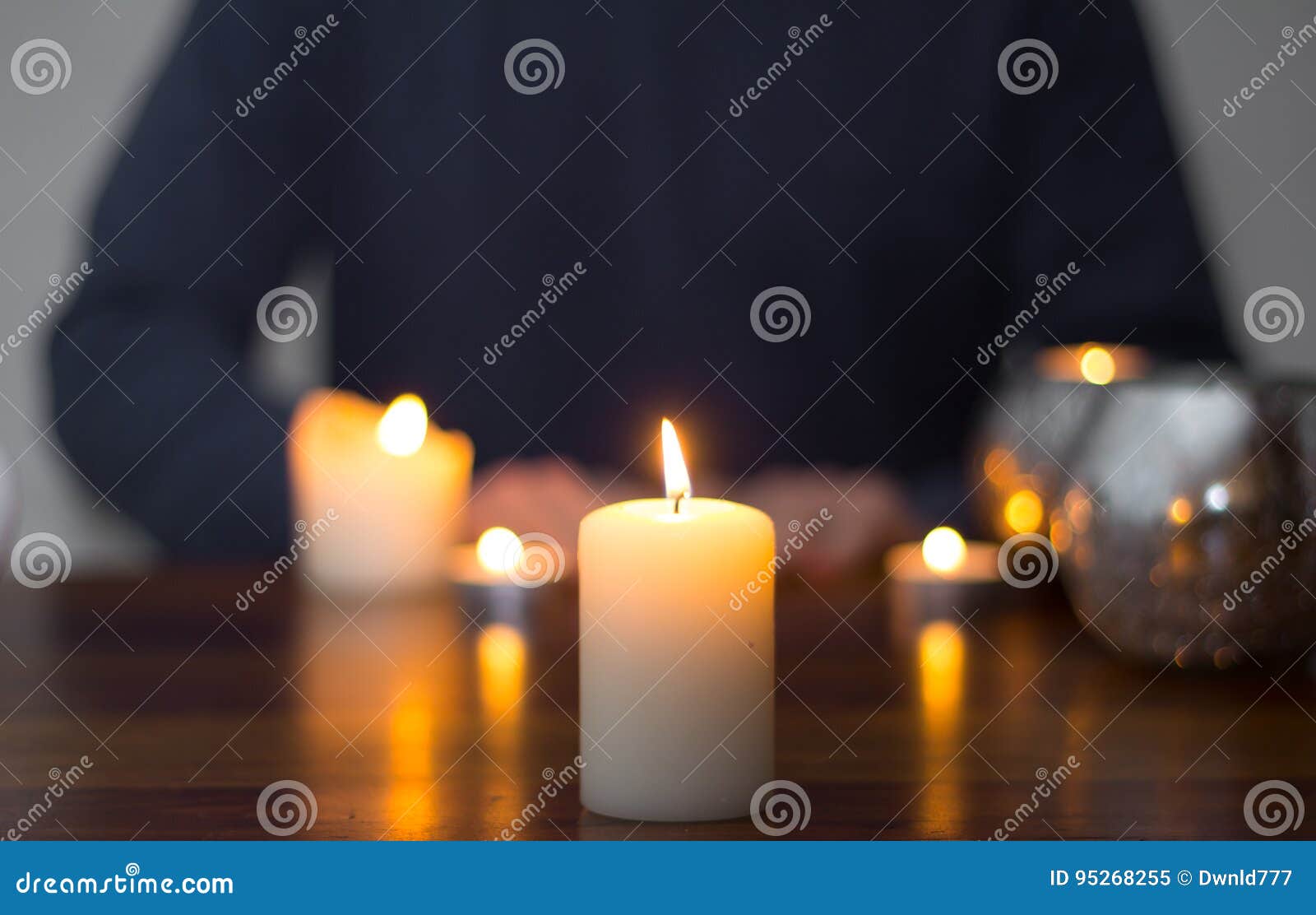 Sitting Man and Candles on the Table Stock Image - Image of people ...
