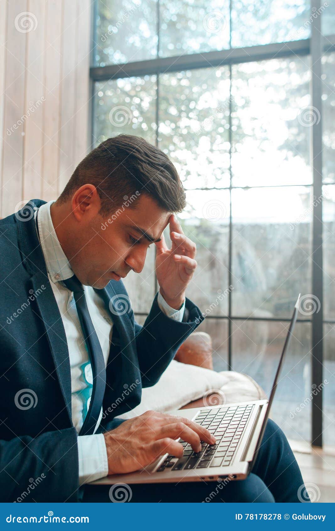 Sitting Man Looking at Laptop Screen Stock Photo - Image of accounting ...