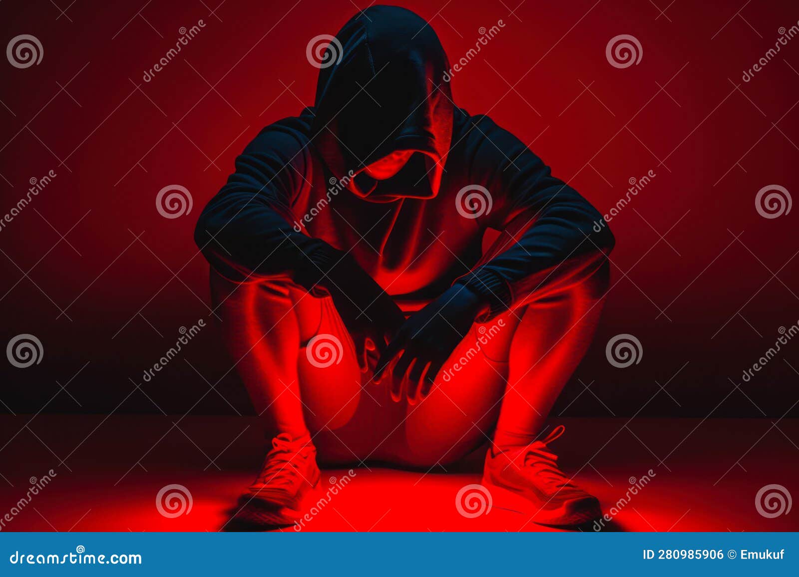 Sitting Man with Red Light Generative Ai Stock Illustration ...