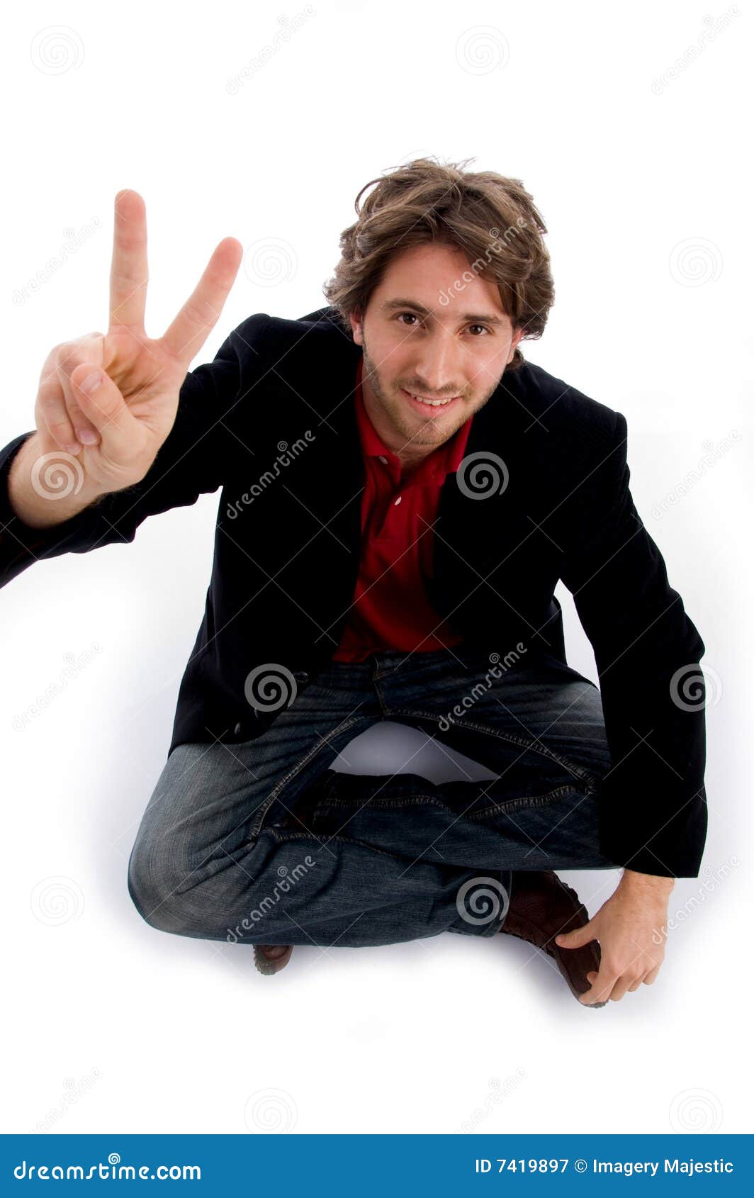 Sitting Man Showing Peace Sign Stock Image - Image of concept, person ...