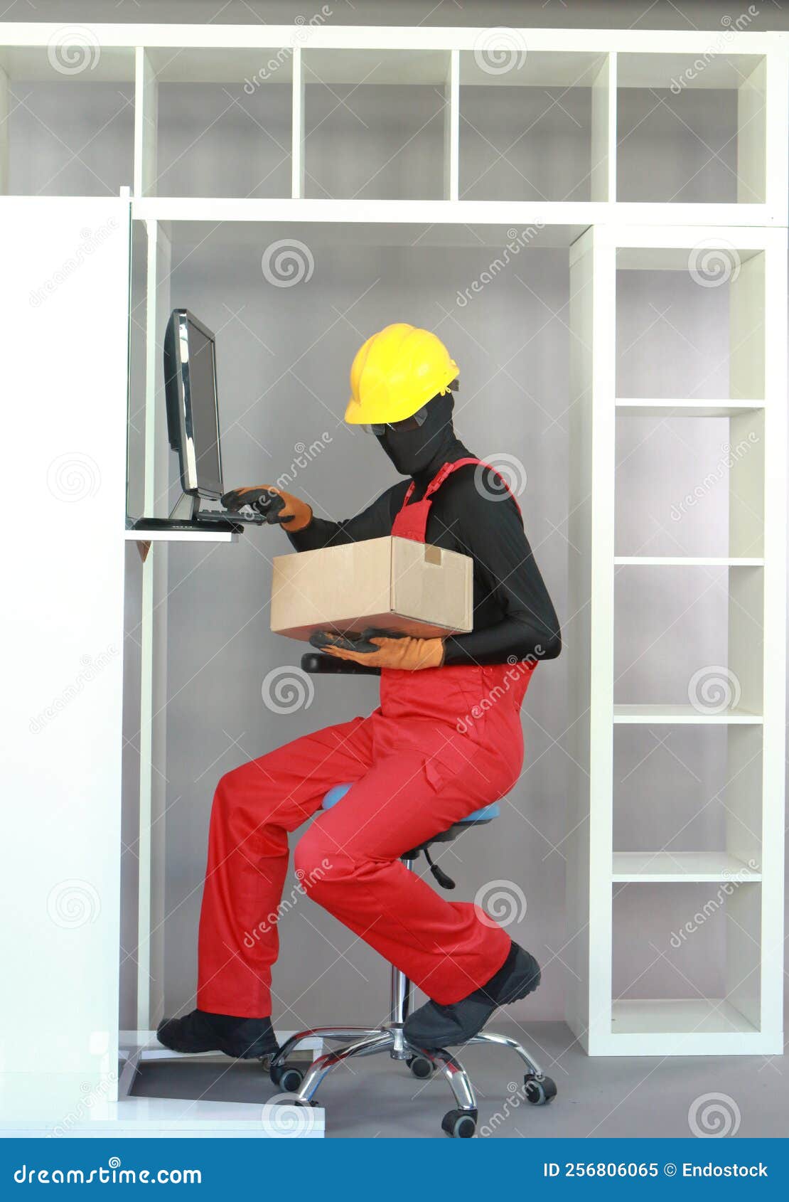 Sitting Manual Worker Dealing with Box at Computer Stock Image - Image ...