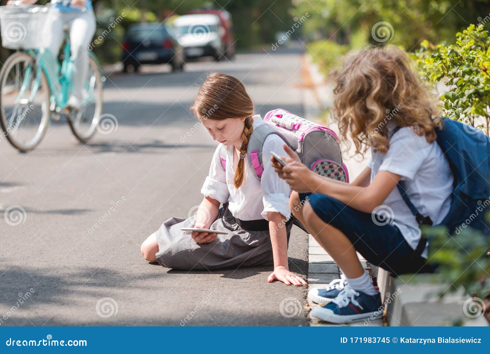 Sitting on a pavement stock image. Image of kids, student - 171983745