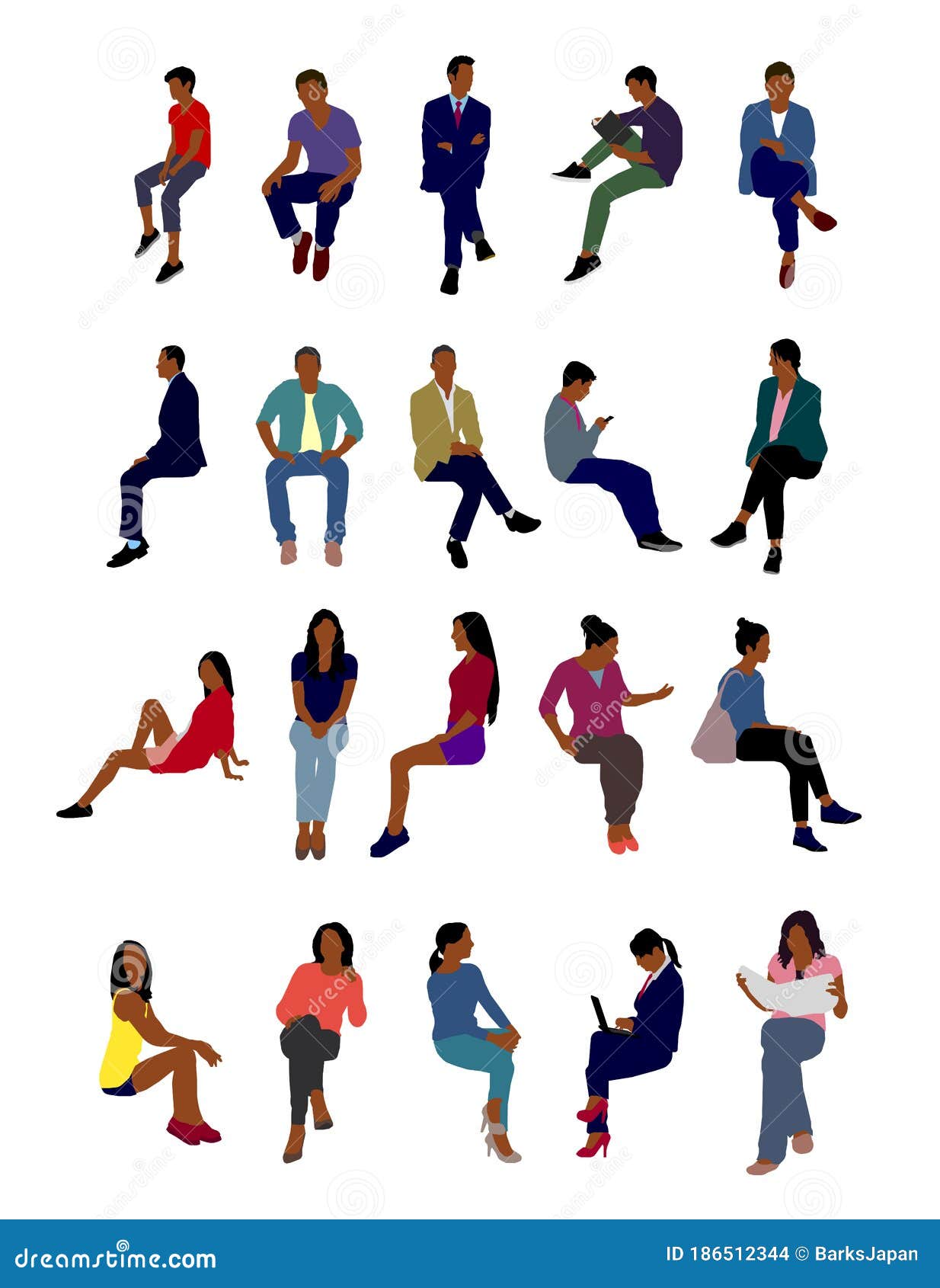 Sitting People Flat Vector Illustration Set Black People Stock Vector ...