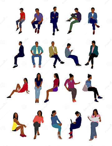 Sitting People Flat Vector Illustration Set Black People Stock Vector ...