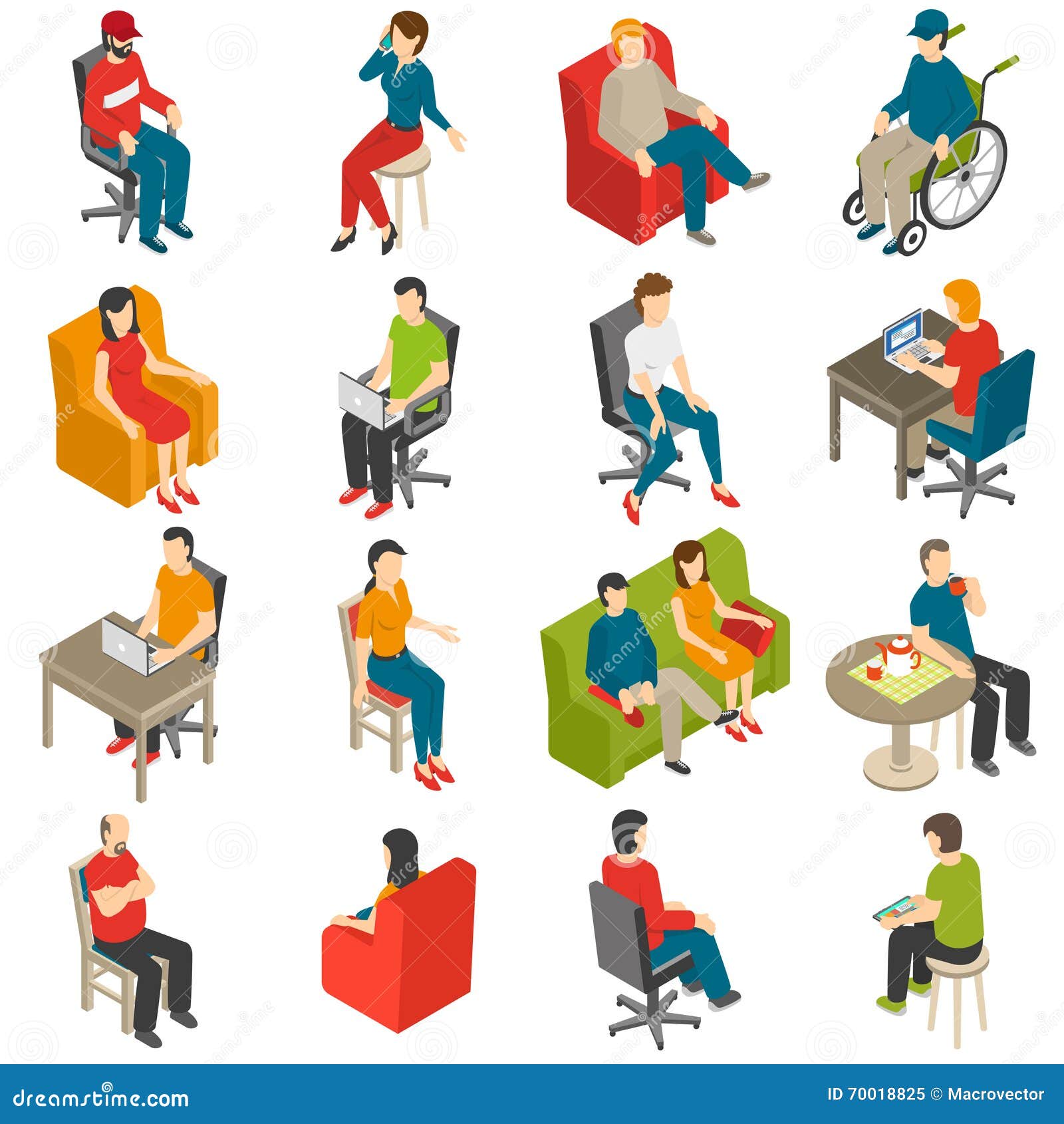 Sitting People Isometric Icon Set Stock Vector - Illustration of ...