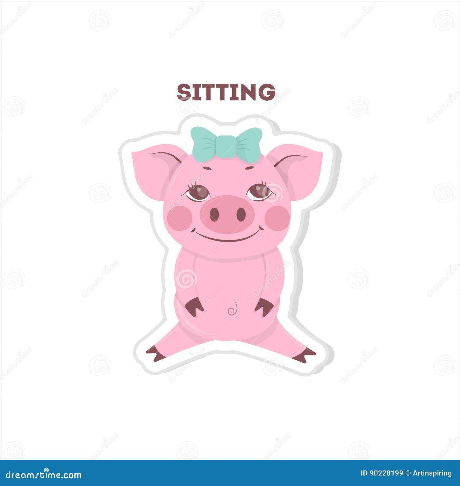 Sitting pig sticker. stock vector. Illustration of mascot - 90228199