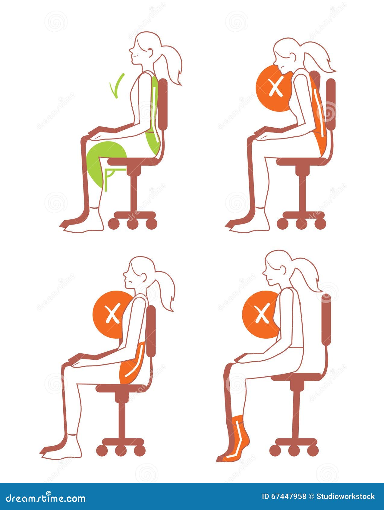 Sitting Positions, Correct Spine Posture Stock Vector - Illustration of ...