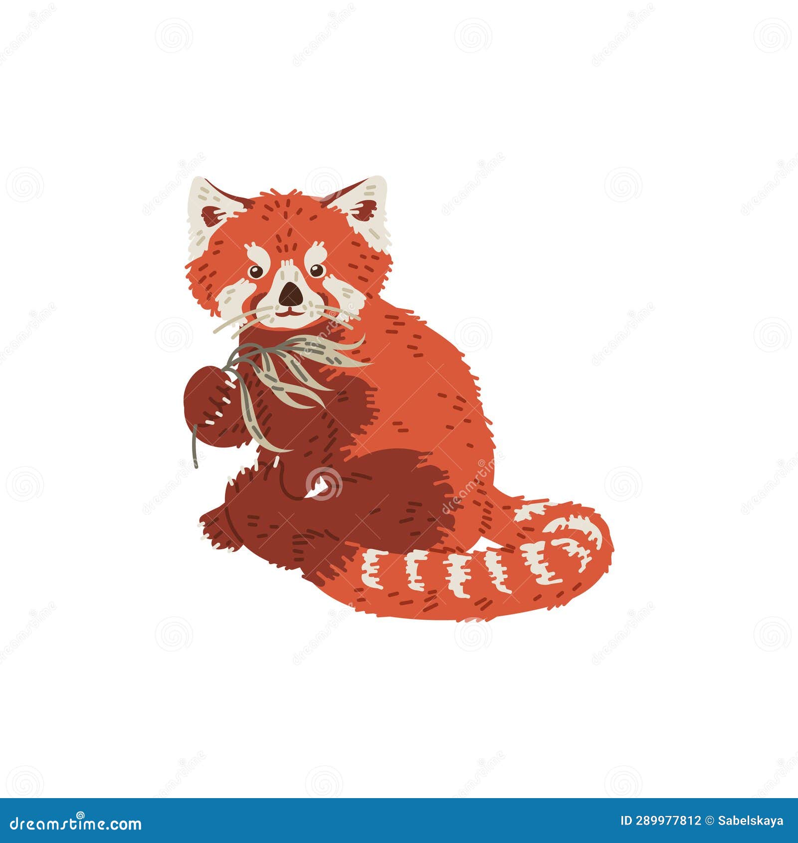 Sitting Red Panda with Bamboo Leaves Flat Style, Vector Illustration Stock Vector - Illustration ...