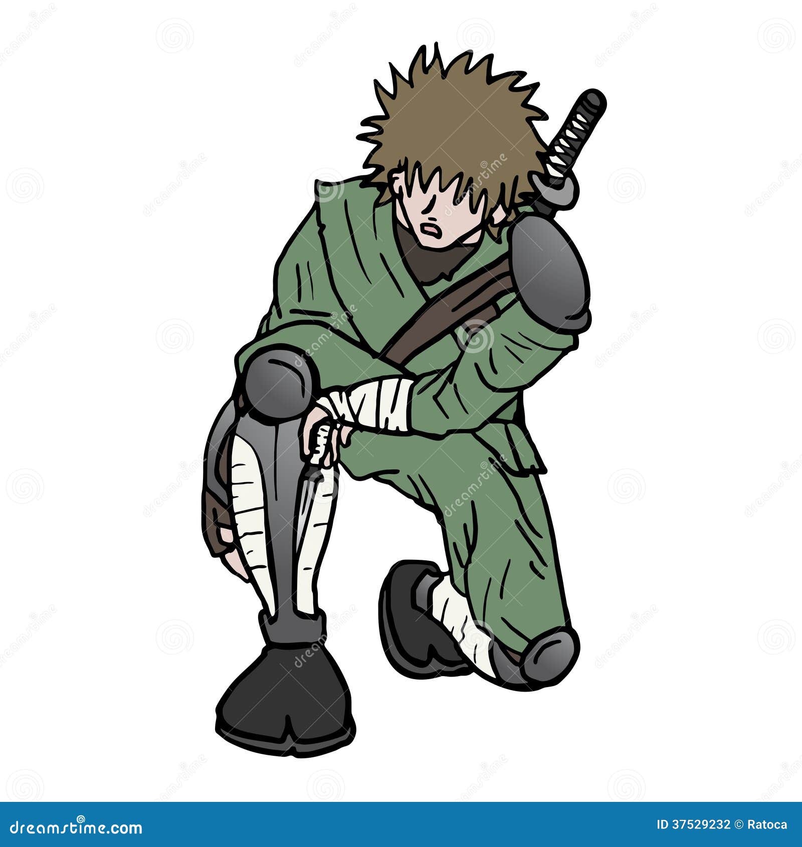 Samurai Thinking Draw Cartoon Vector | CartoonDealer.com #114517701