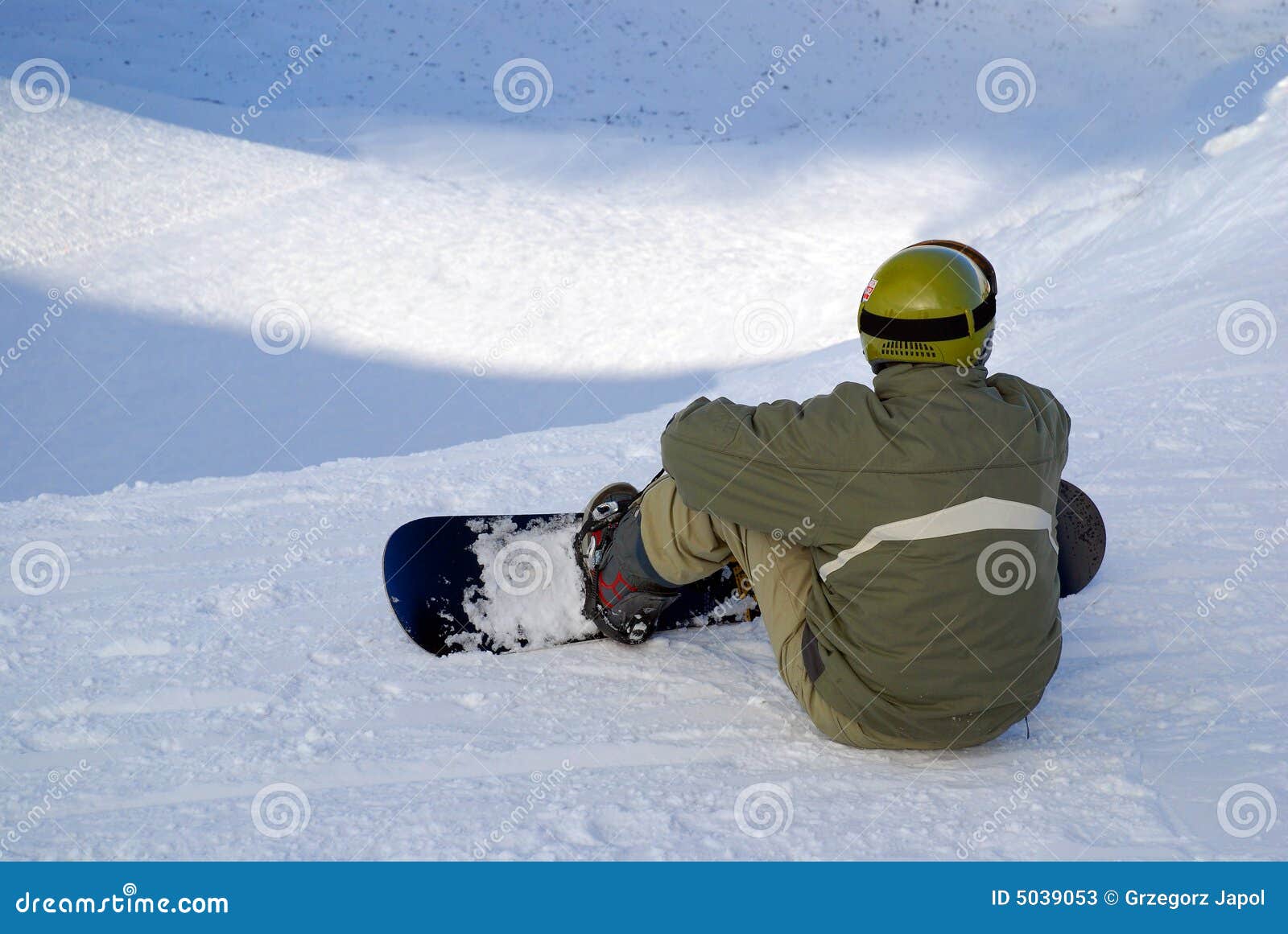 Sitting Snowboarder on Slope Stock Image - Image of cool, snowboarding ...