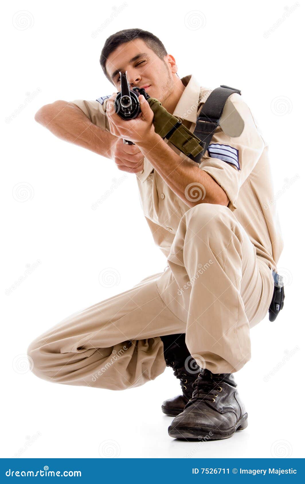 Sitting Soldier Going To Shoot With Gun Stock Image - Image of battle ...