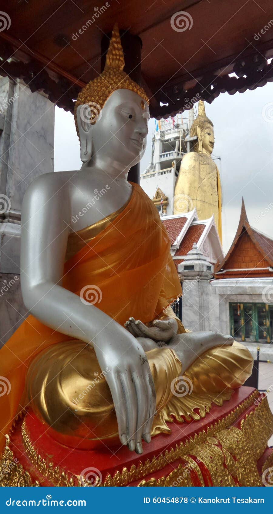 Sitting and Standing Posture Buddha Sculptures in Temple in Bangkok ...