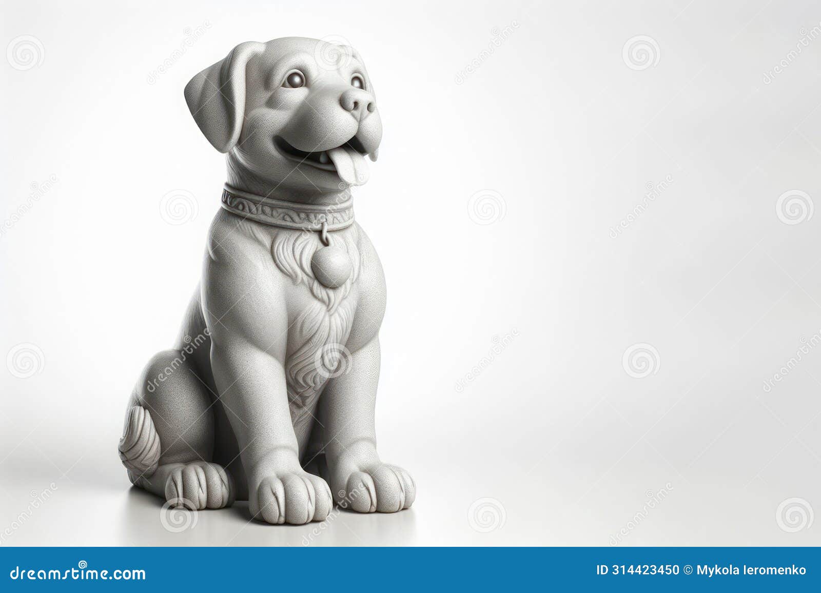 Sitting Stone Dog on Light Background. Space for Text. Stock ...
